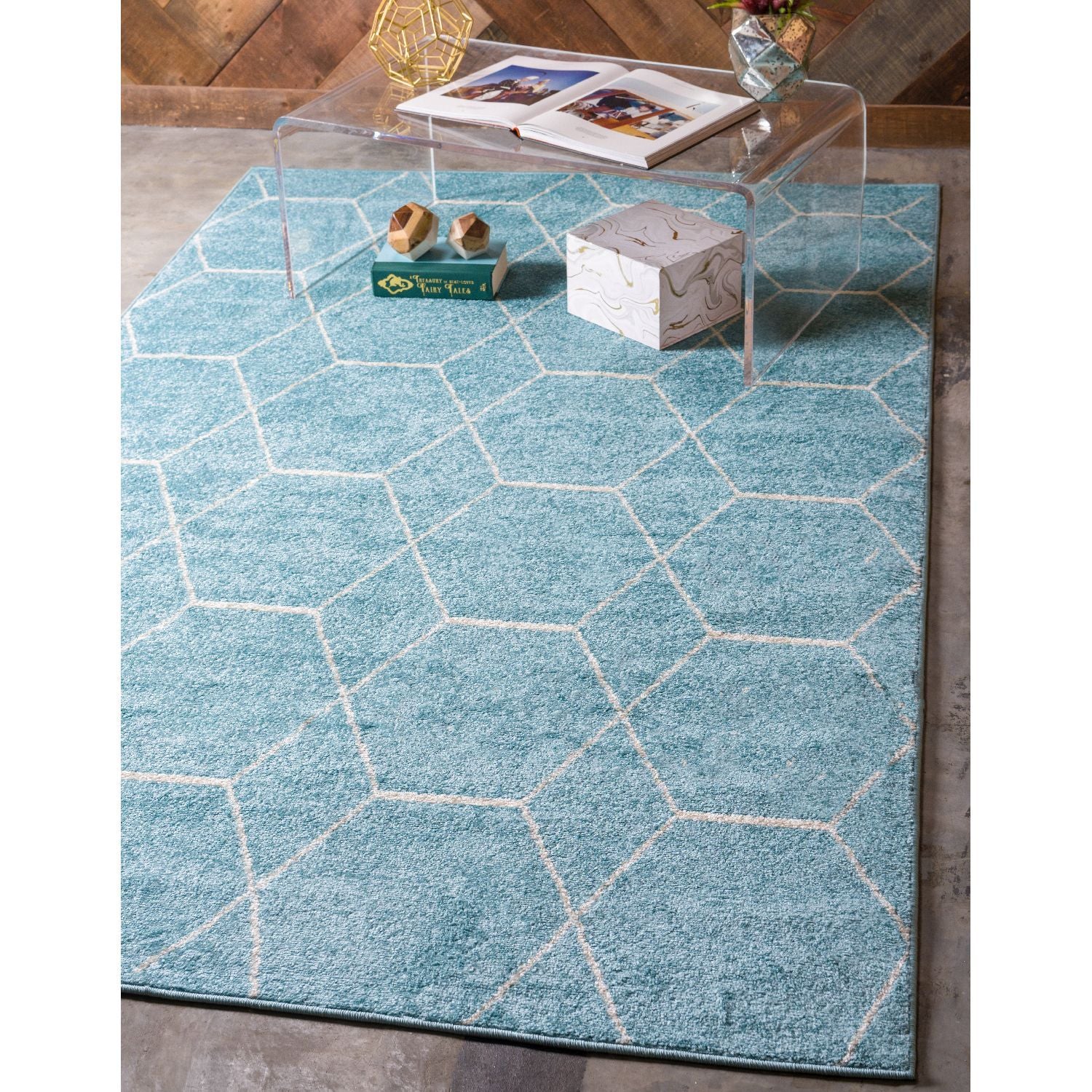 Unique Loom Geometric Trellis Frieze TRF002LBL Light Blue Rug – Rugs ...